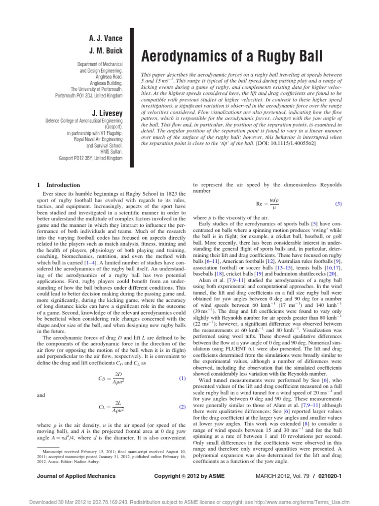 Aerodynamics of Rugby Ball | PDF | Flight Dynamics (Fixed Wing Aircraft ...