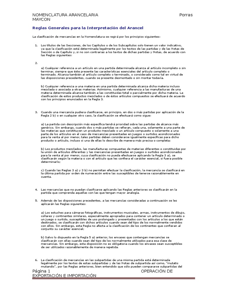 Ejemplos Reglas Generales para La Interpretación Del Arancel | PDF | Arancel | Al por menor