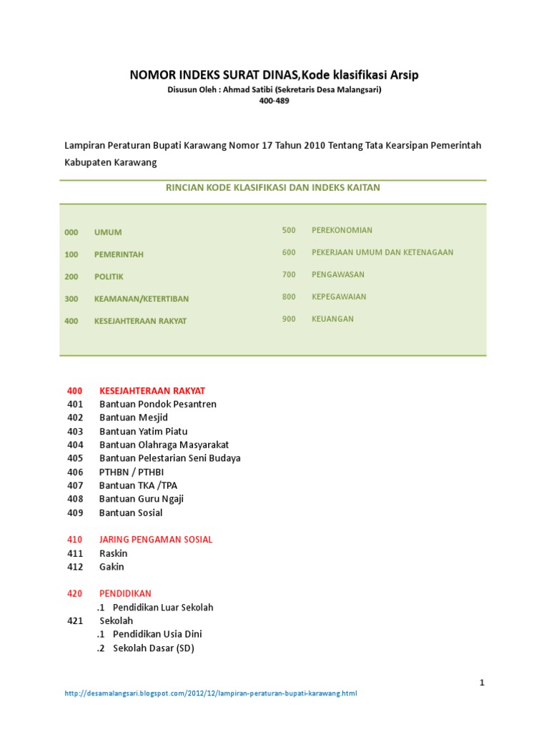Nomor Indeks Surat Dinas 400-489 | PDF