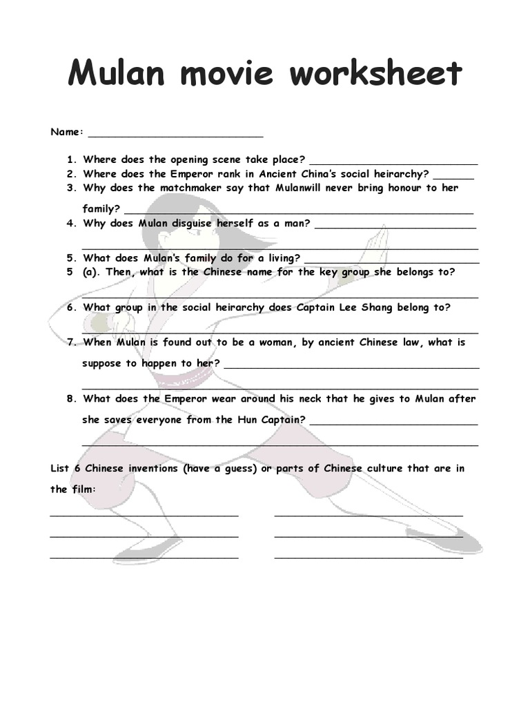 Mulan Worksheet | PDF