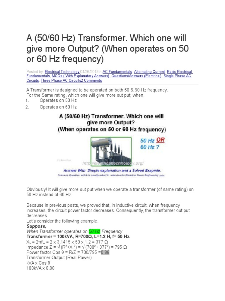 Transformer Output: 50Hz vs 60Hz | PDF