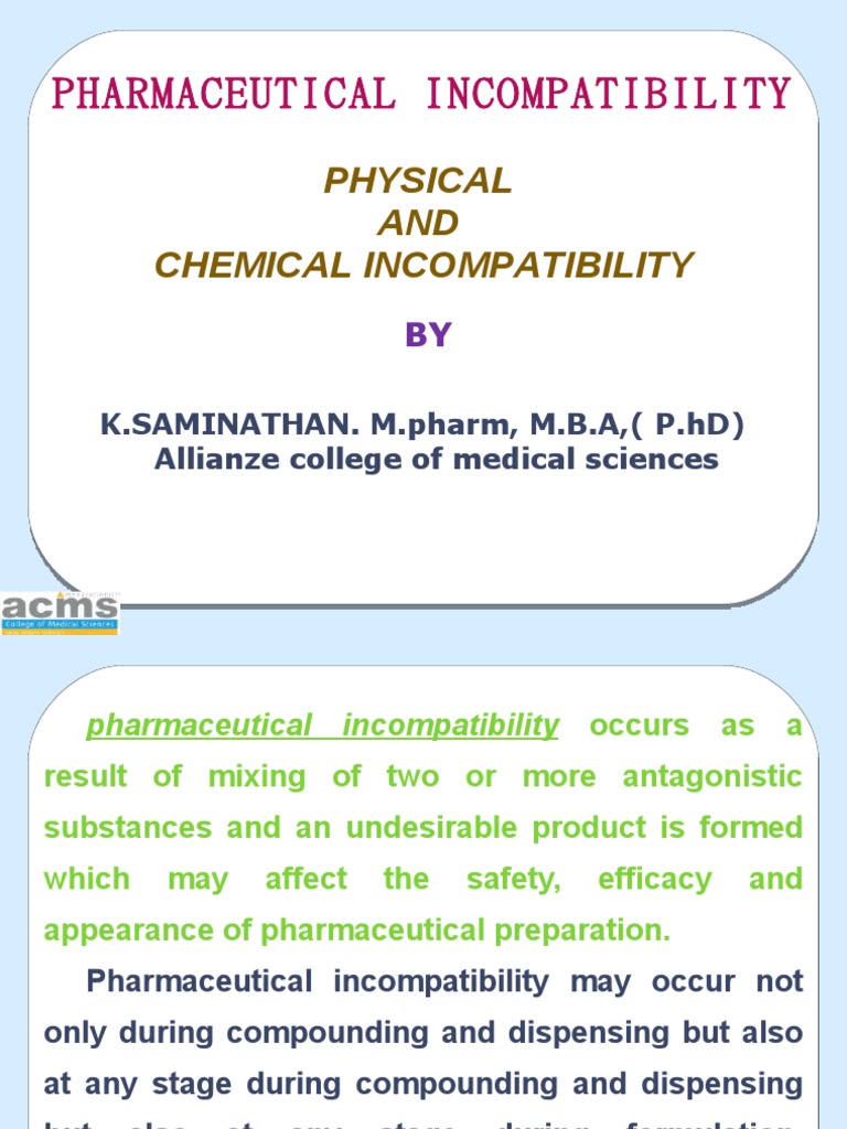 Physical and Chemical Incompatibilities | PDF | Salt (Chemistry ...