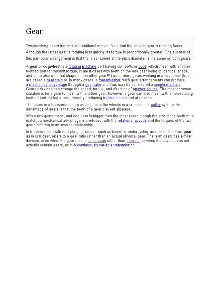 Rotating Machine: Cogs Torque Transmission | PDF | Gear | Transmission ...