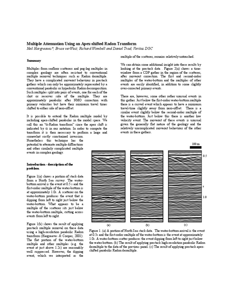 Multiple Attenuation Using An Apex-Shifted Radon Transform | PDF | Scattering | Applied And ...