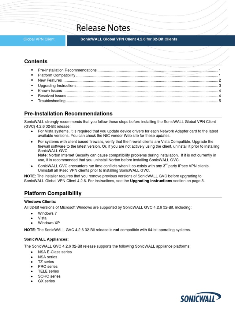 SonicWALL GVC 4.2.6 Release Overview | PDF