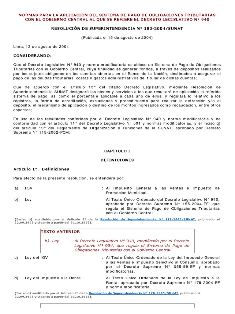 Resolucion De Superintendencia 183 2004 Sunat Pdf Impuestos