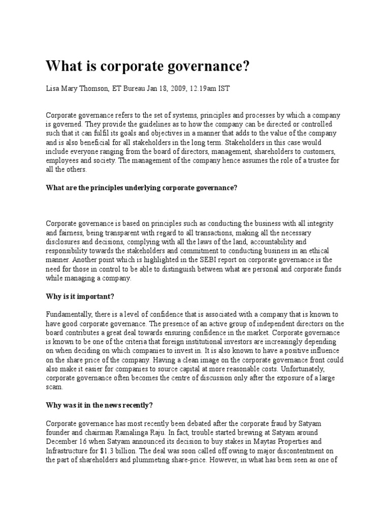 What Are The Principles Underlying Corporate Governance? | PDF ...