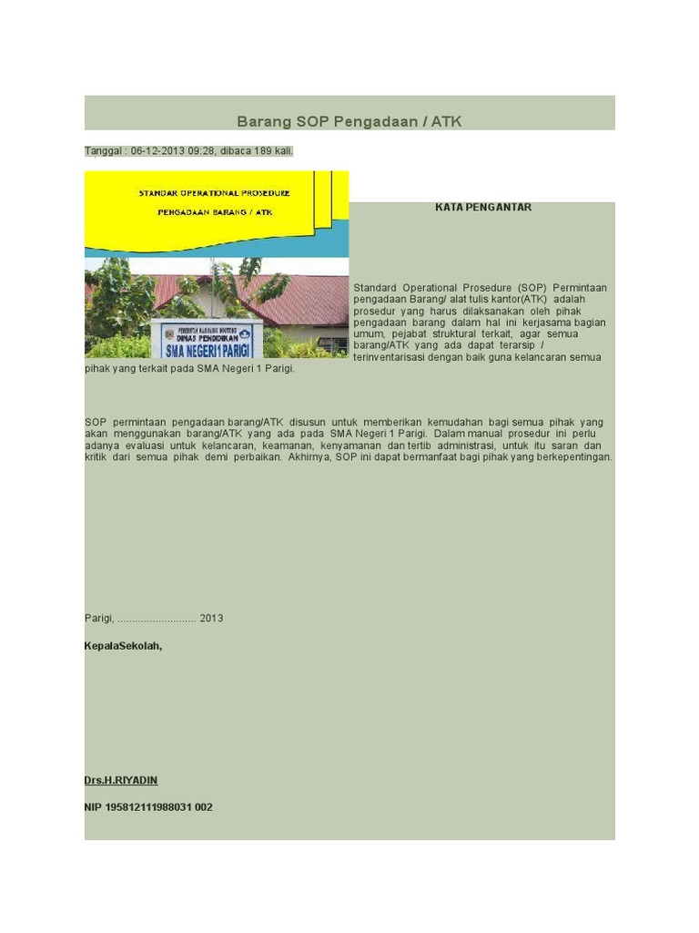 Barang SOP Pengadaan ATK | PDF
