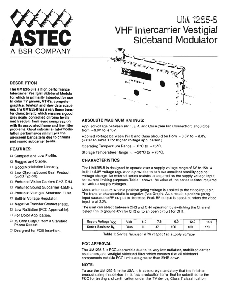 Astec UM-1285-8 | PDF | Resistor | Voltage