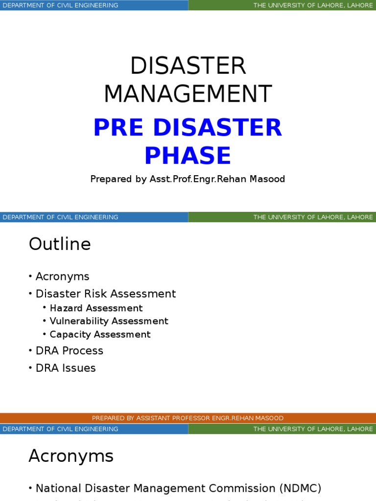 Lecture_3 - Pre-disaster Phase - Dra | Risk Management | Risk Assessment