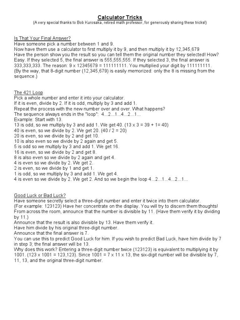 Calculator Tricks | PDF | Numbers | Ratio
