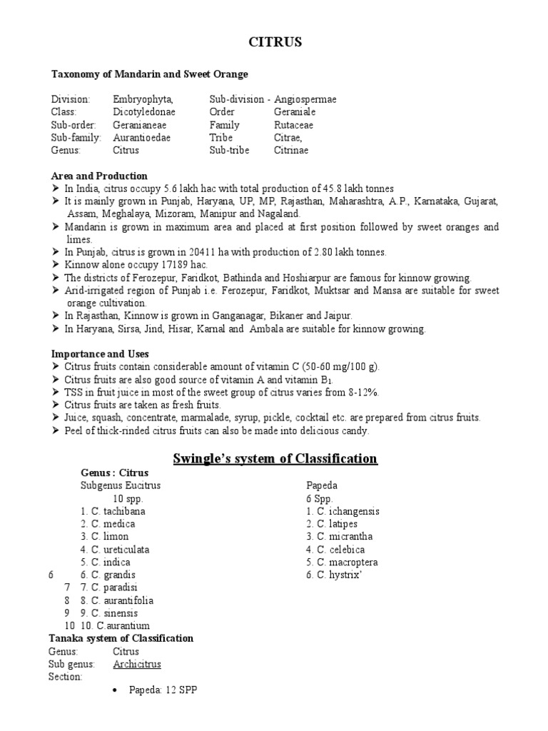 Taxonomy of Mandarin and Sweet Orange Division | PDF | Citrus | Orange ...