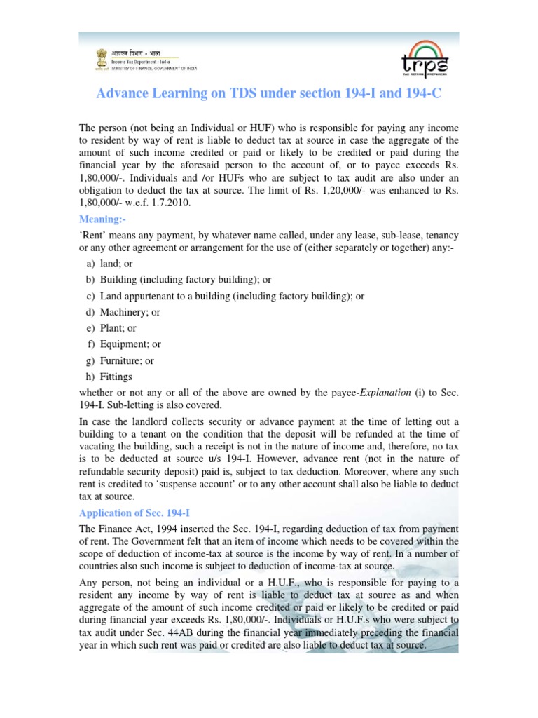 TDS Rent- 194I _194C.pdf | Lease | Income Tax In India