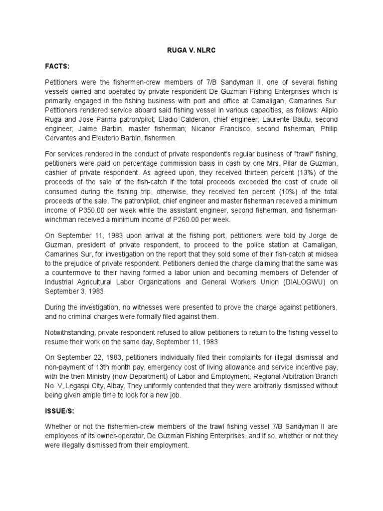 Ruga vs. NLRC Digest | PDF | Employment | Government