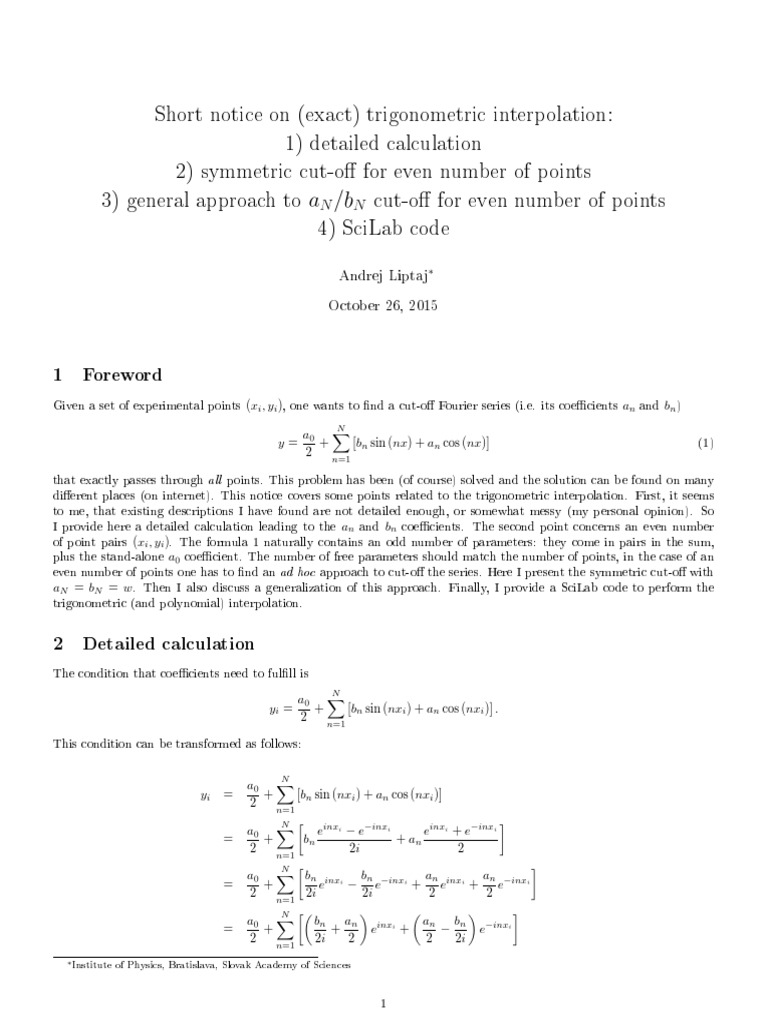 Short Notice On (Exact) Trigonometric Interpolation | PDF | Trigonometric Functions | Sine