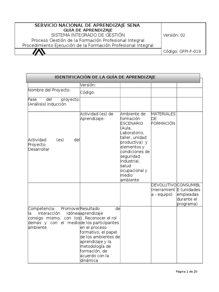 GFPI-F-019 Formato Guia de Aprendizaje Inducción SENA | PDF | Integral | Aprendizaje