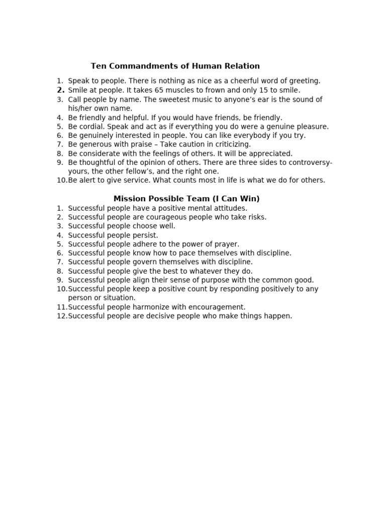 Ten Commandments of Human Relation | PDF