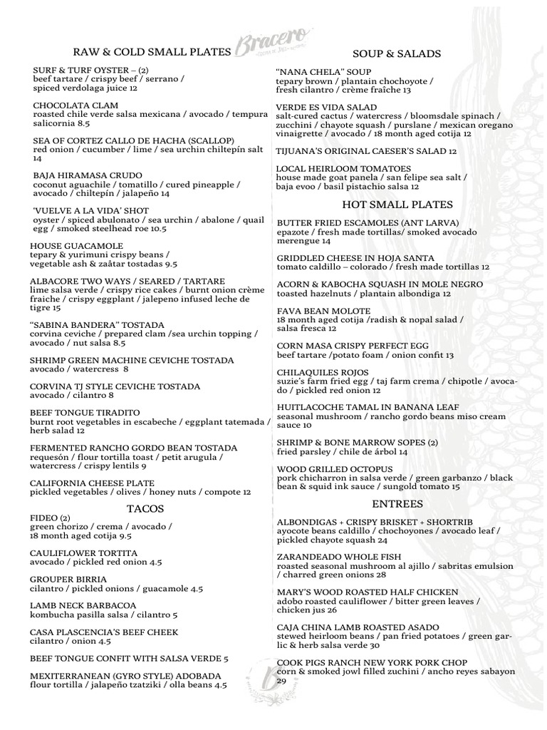 El Bracero Menu Highlights | PDF
