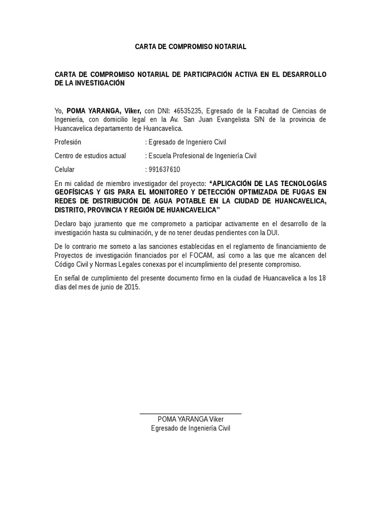 Carta de Compromiso Notarial | PDF