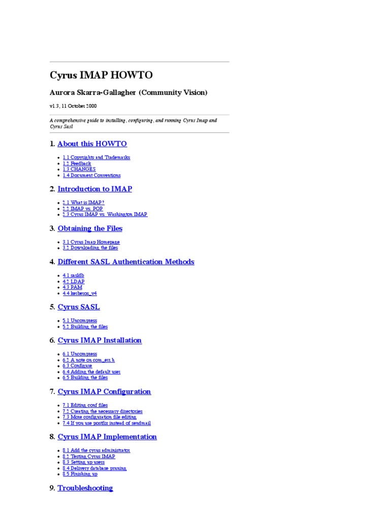 Cyrus Imap Howto: Aurora Skarra-Gallagher (Community Vision) | PDF ...