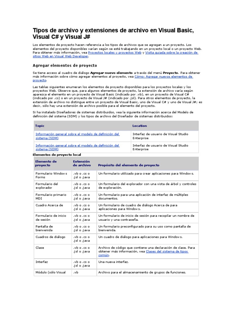 Tipos de Archivo y Extensiones de Archivo en Visual Basic | PDF | Xml | Software del sistema
