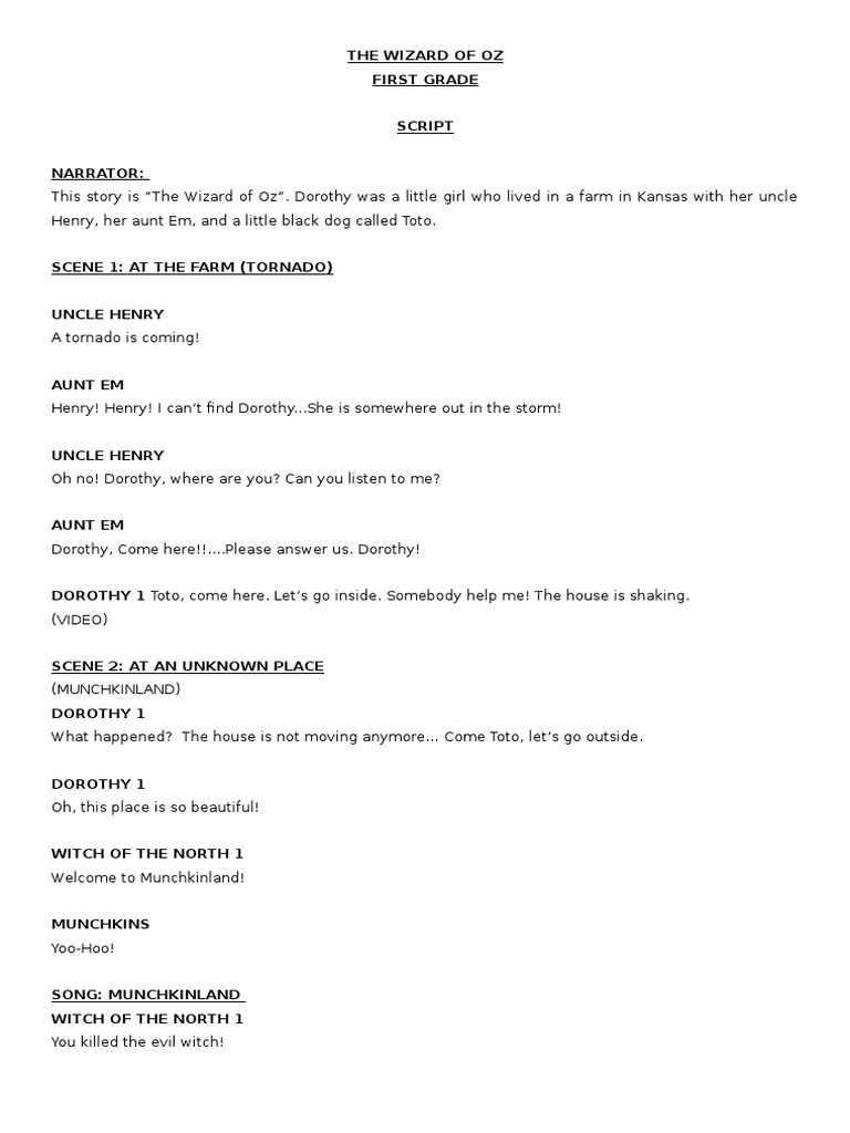 Wizard of oz Script | Dorothy Gale | Scarecrow (Oz)
