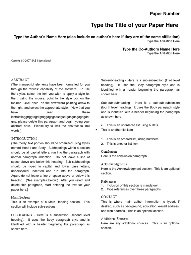 SAE Technical Paper Format | File Transfer Protocol | Paragraph