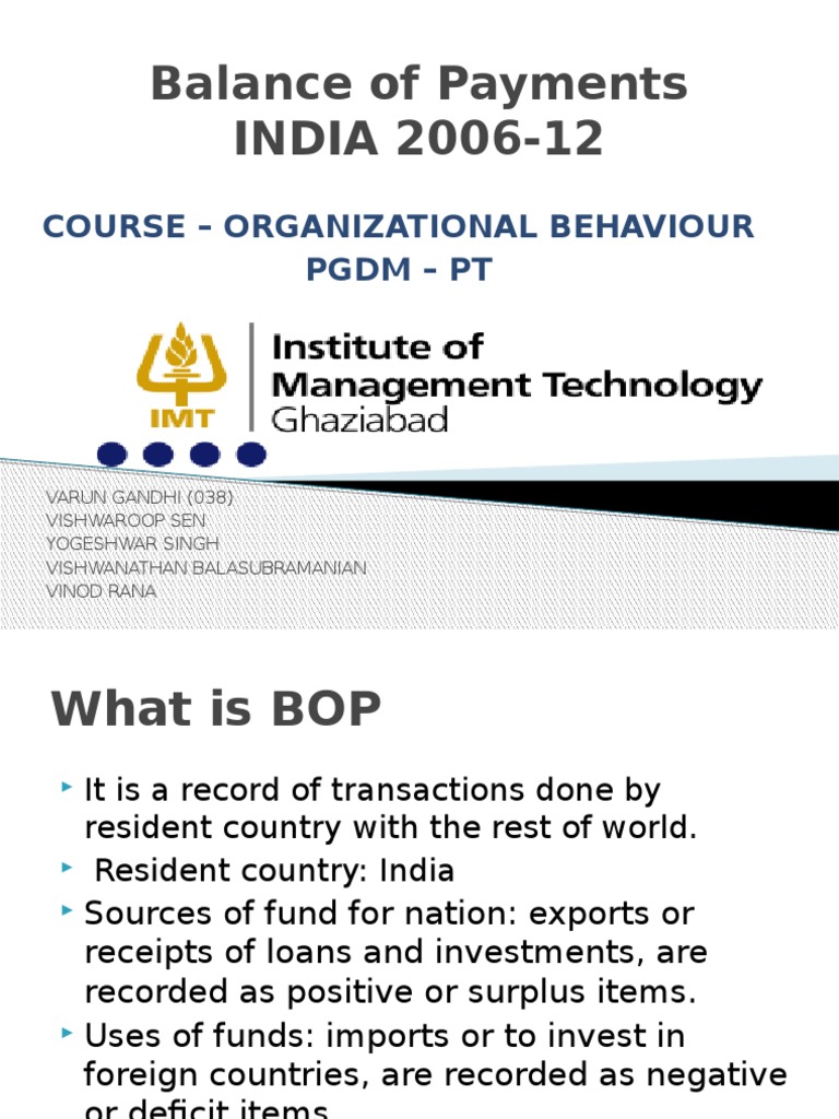 Balance Of Payments India 2006 12 Course Organizational Behaviour