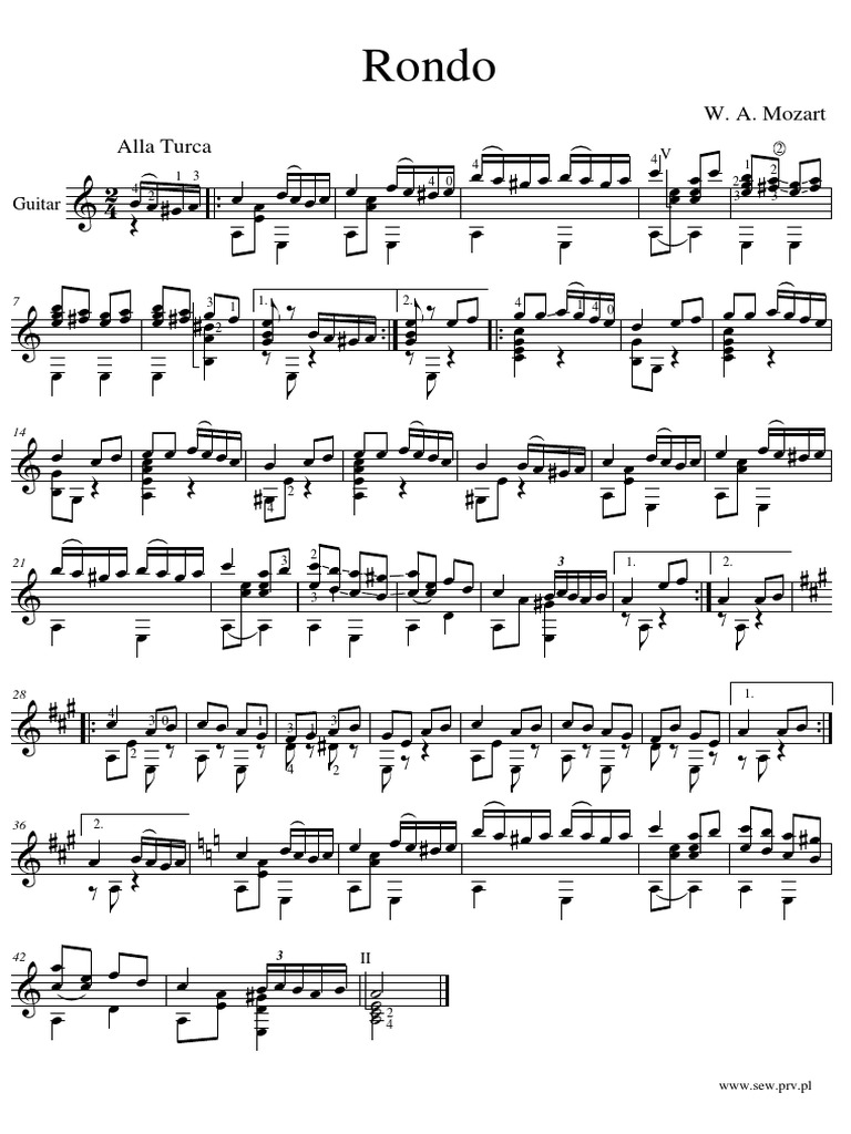 Rondo Alla Turca (W.a.mozart) - Classical Guitar Easy Version | PDF