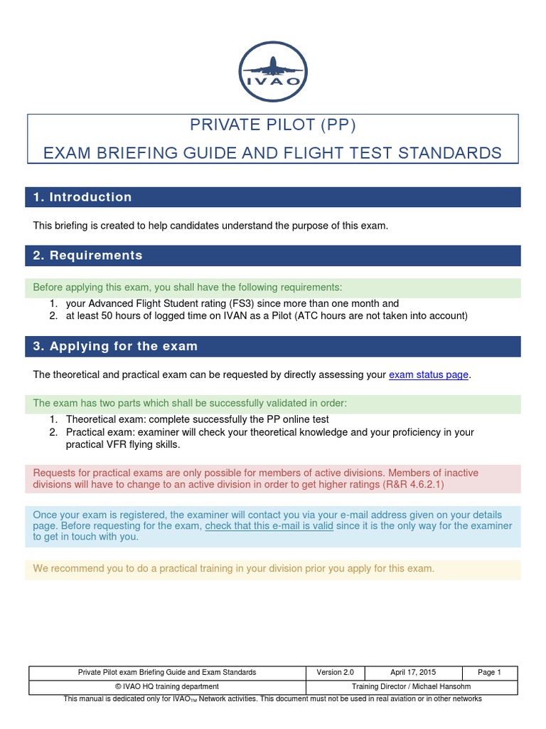 Private Pilot (PP) Exam Briefing Guide and Flight Test Standards | PDF