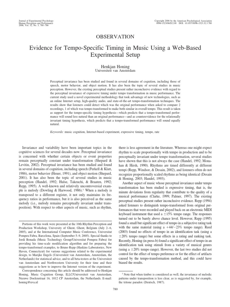 Evidence For Tempo-Specific Timing in Music Using A Web-Based ...