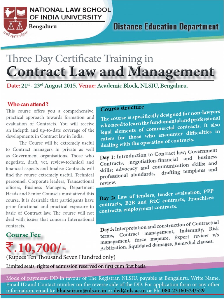 NLSIU's 3 Day Contract Law Course | Download Free PDF | Private Law ...