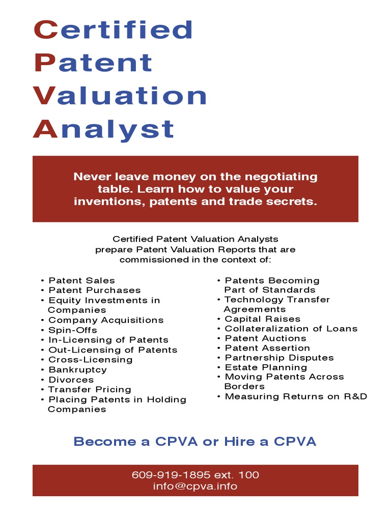 Certified Patent Valuation Analyst Brochure | PDF | Valuation (Finance ...