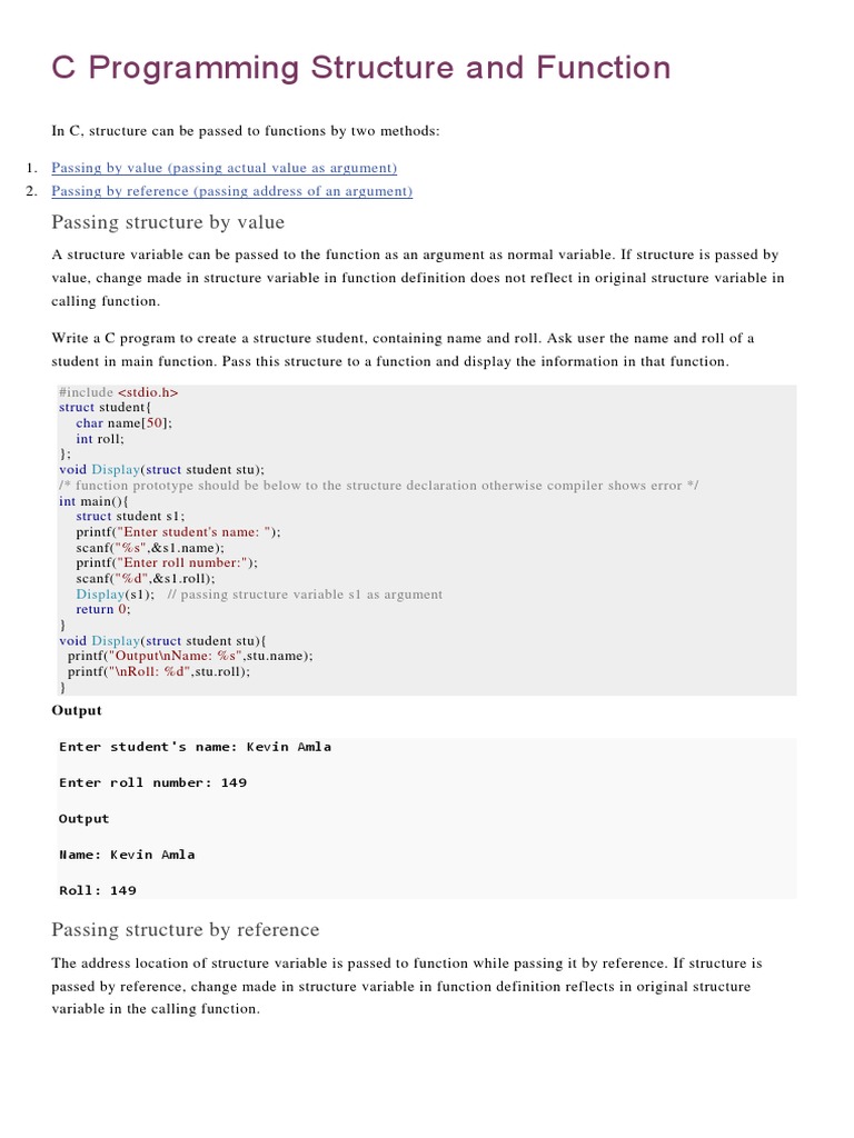C Programming Structure And Function Pdf Parameter Computer 