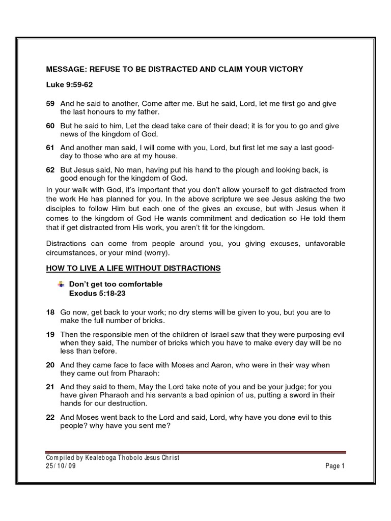 Refuse To Be Distracted and Claim Your Victory | PDF | Moses | Disciple ...