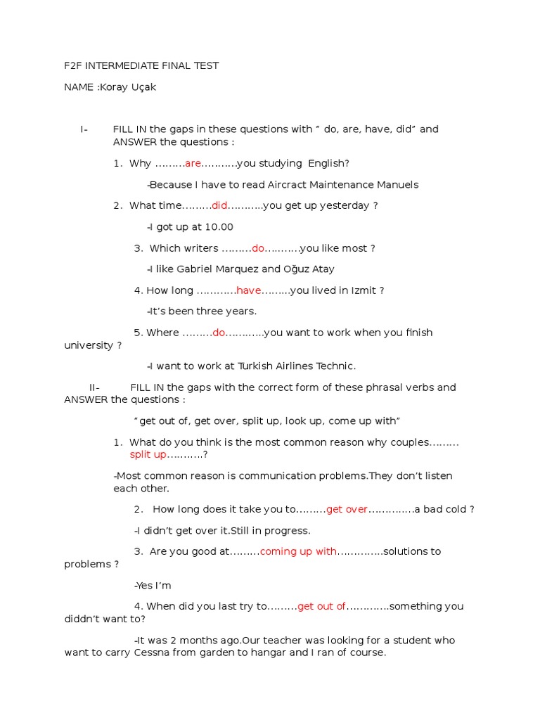 f2f Intermediate Final Test | PDF | Ellipsis | Linguistic Typology