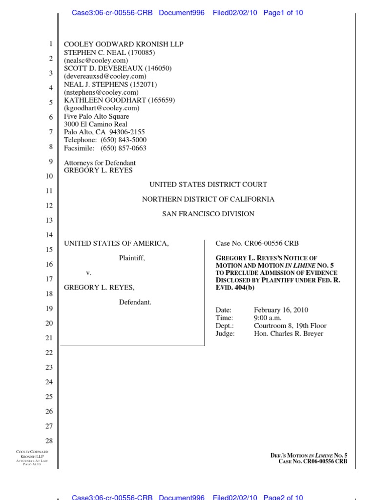Motion to Exclude Evidence in Reyes Case | PDF | Relevance (Law) | Evidence