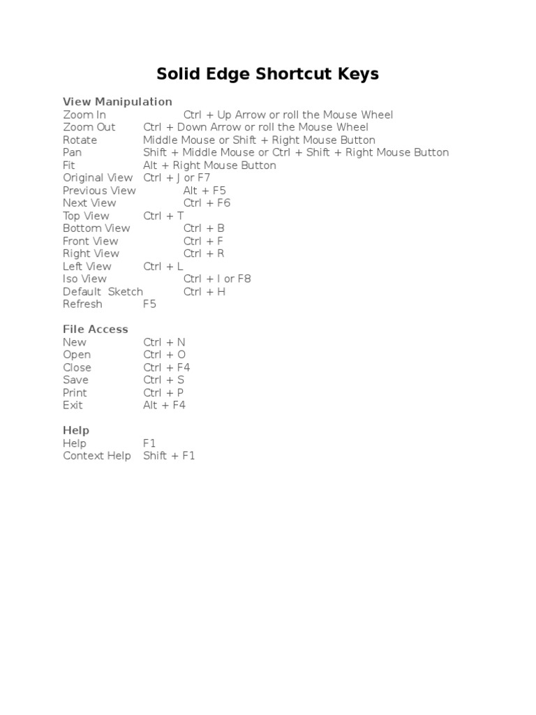 Solid Edge 2022 Shortcut Keys Guide | PDF