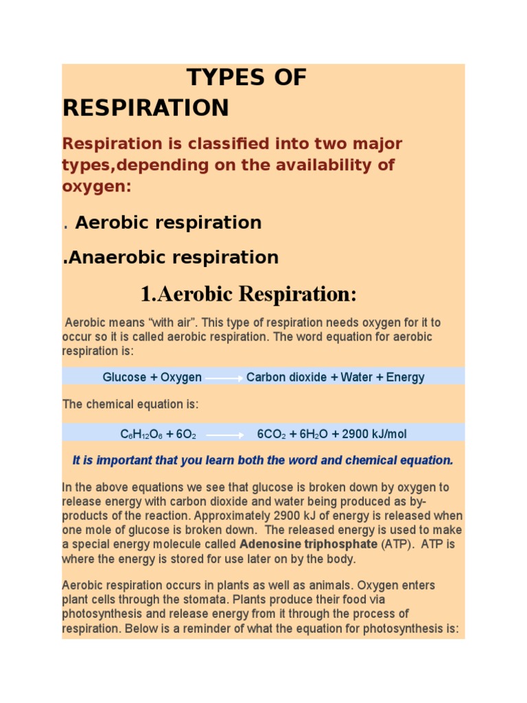 Types of Respiration: Aerobic Respiration .Anaerobic Respiration | PDF ...