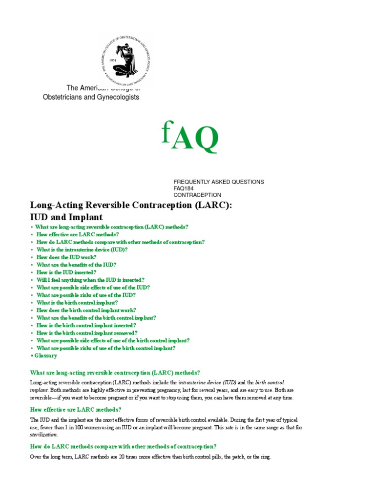 Long-Acting Reversible Contraception (LARC) : IUD and Implant | PDF ...