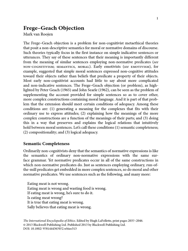 Frege-Geach Objection: Mark Van Roojen | PDF | Proposition | Truth