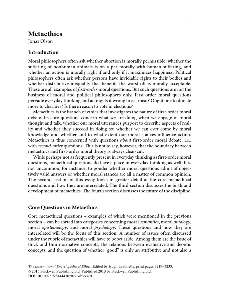 Metaethics: Jonas Olson | PDF | Internalism And Externalism | Epistemology