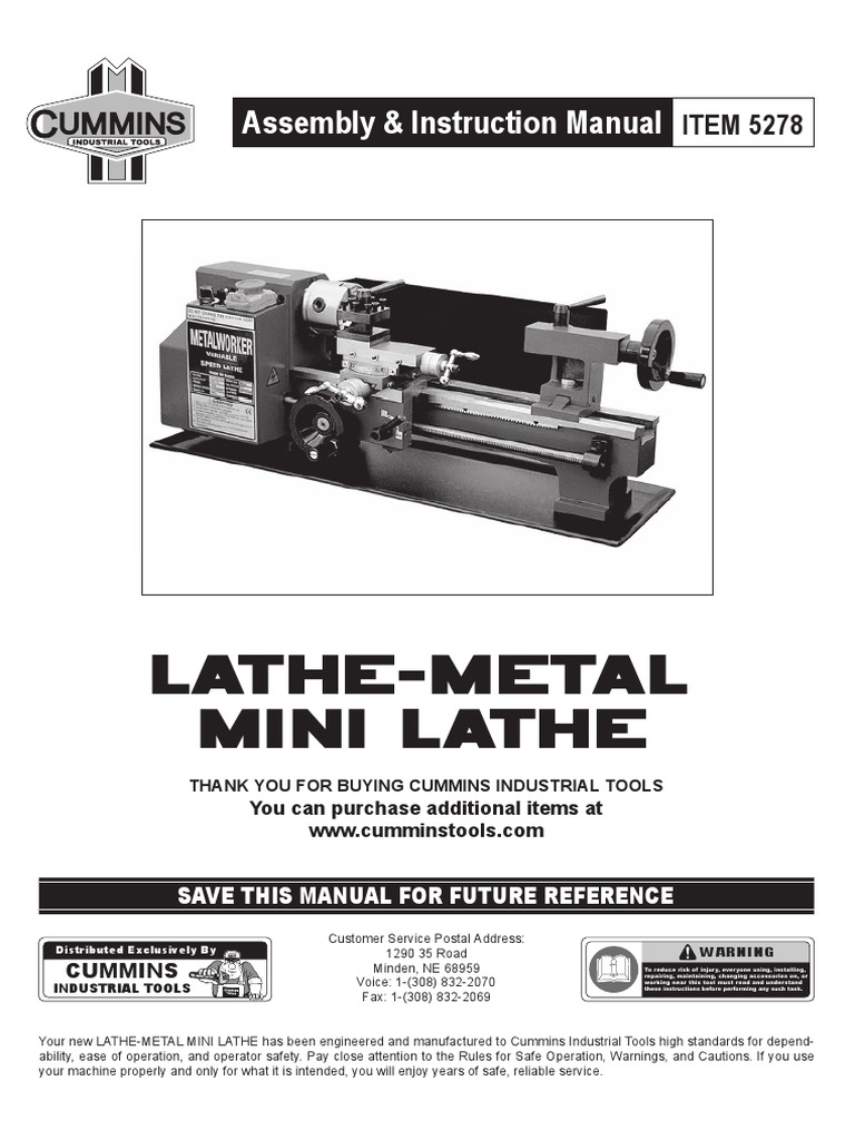 Cummins Mini Lathe Assembly Manual | PDF | Screw | Gear
