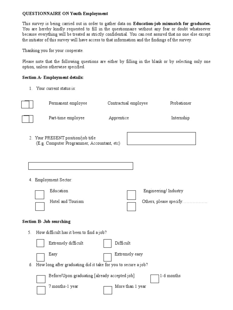 Employee Questionnaire Youth Employement | PDF | Survey Methodology ...