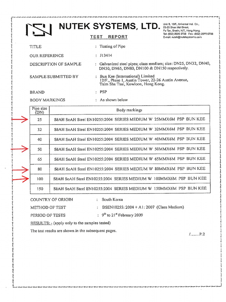 Pusan Pipe Test Report | PDF