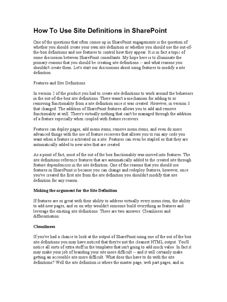 SharePoint Site Definitions Guide | PDF | Share Point | Websites