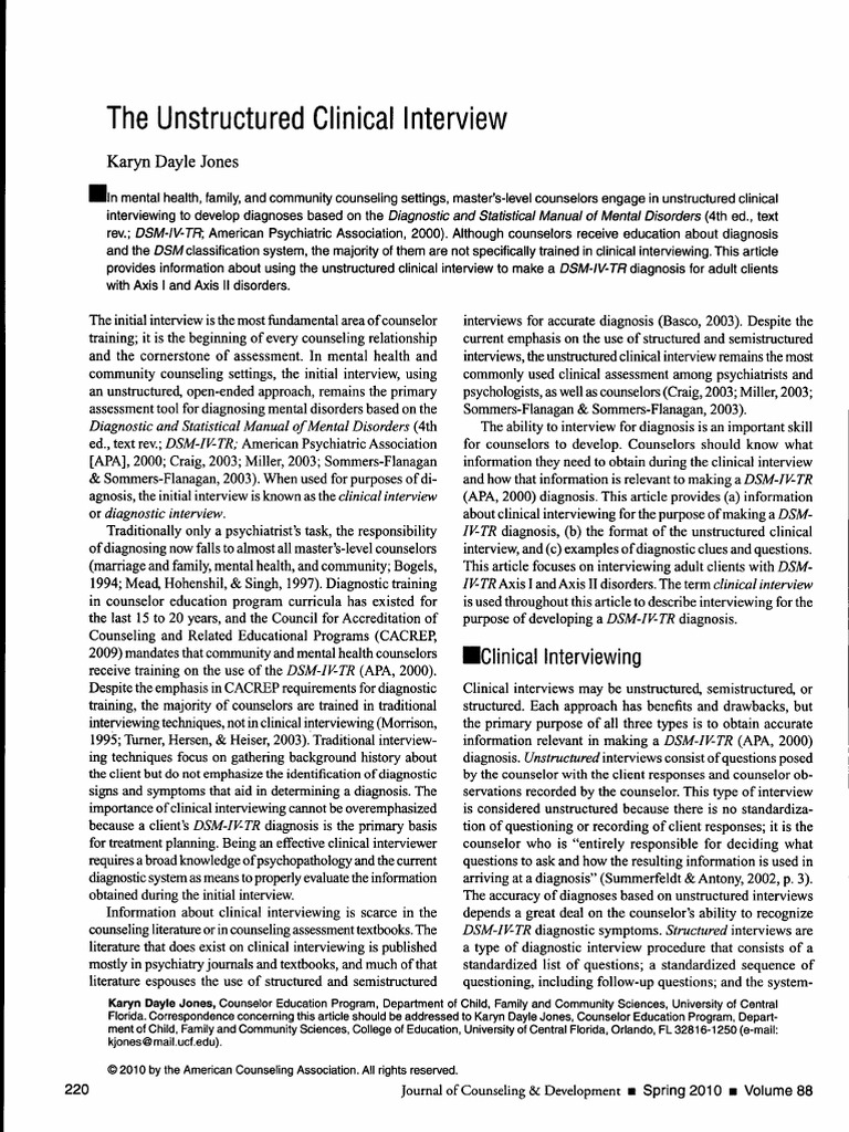 The Unstructured Clinical Interview | PDF | Diagnostic And Statistical ...