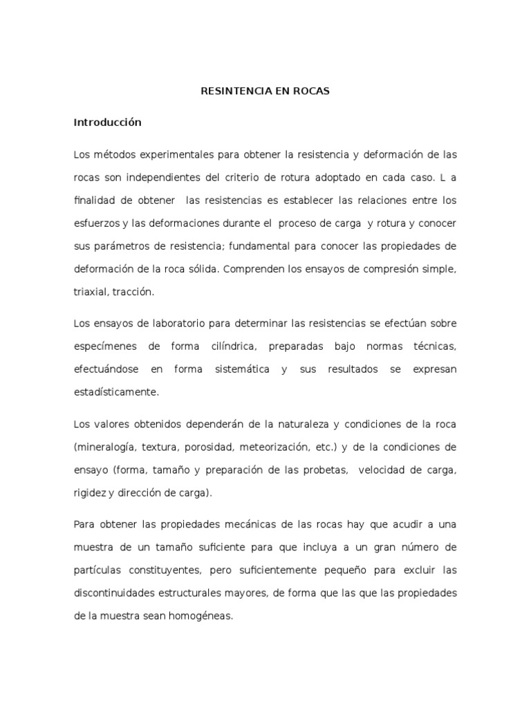 Resistencia a la Tracción en Rocas | PDF | Resistencia Eléctrica y ...