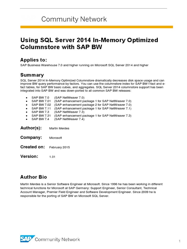 SQL Server 2014 ColumnStore SAP BW | PDF | Database Index | Microsoft ...