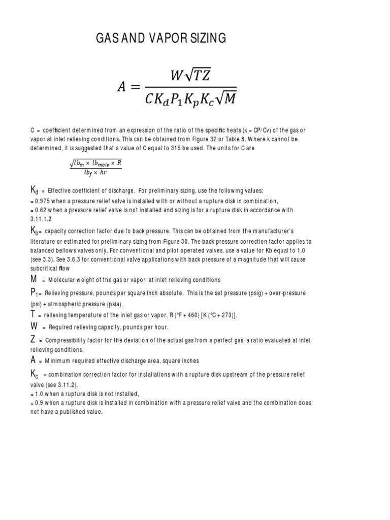 Gas and Vapor Sizing Calculations | PDF